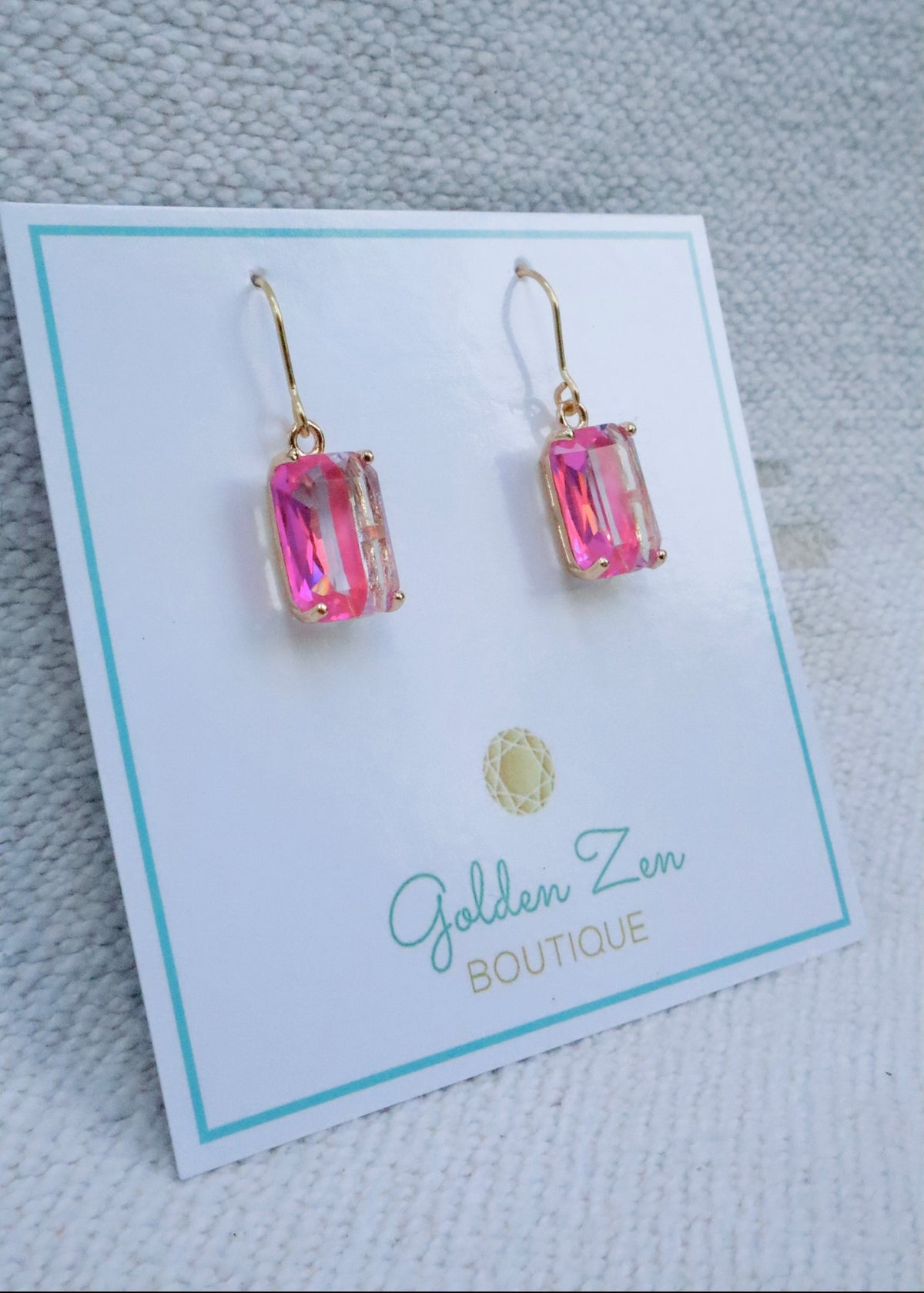 Fluorescent Pink Emerald Cut Gem Earrings – Golden Zen Boutique LLC